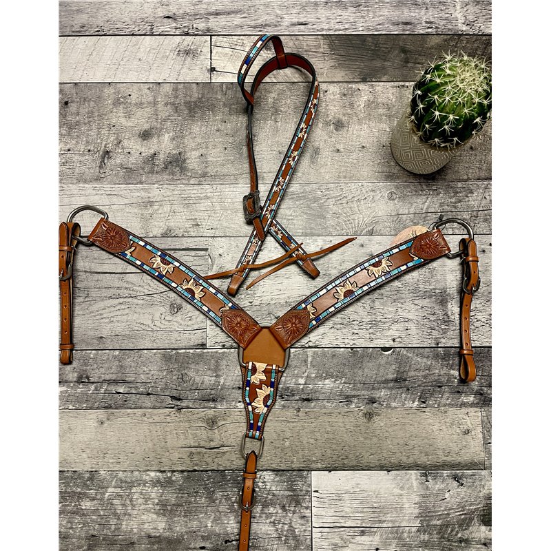 Painted Sunflower Headstall and Breast Collar Set